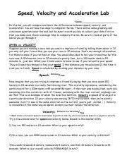 velocity-acceleration-lab - Speed Velocity and Acceleration Lab Name In this lab you will ...