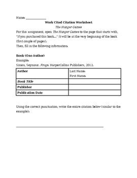 MLA Work Cited Citation Worksheet Practice By MsBDesignFinds TPT