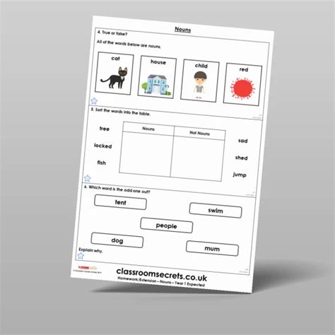 Year 1 Nouns Homework Resource Classroom Secrets