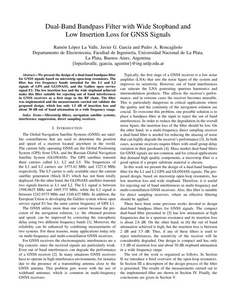 Pdf Dual Band Bandpass Filter With Wide Stopband And Low Insertion Loss For Gnss Signals