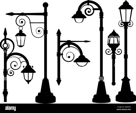 Street Lamp Road Lights Vector Silhouettes Street Urban Lamp