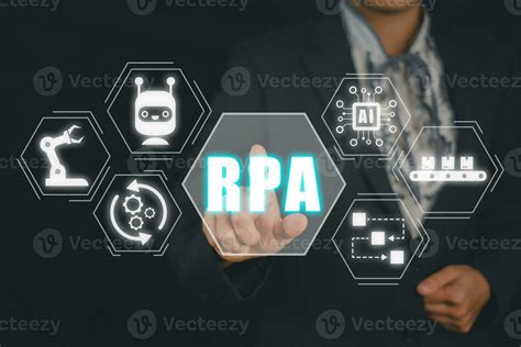 RPA Robotic Process Automation Innovation Technology Concept Person Hand Touching RPA Icon On