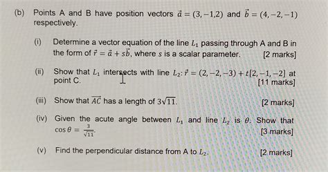 solved b points a and b have position vectors å