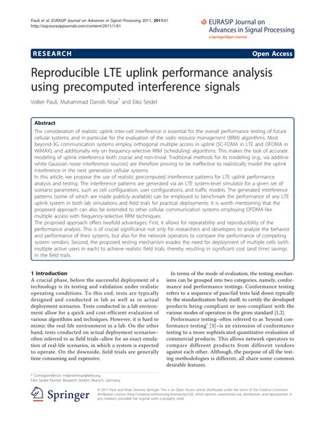 Pdf Reproducible Lte Uplink Performance Analysis Using Precomputed Interference Signals