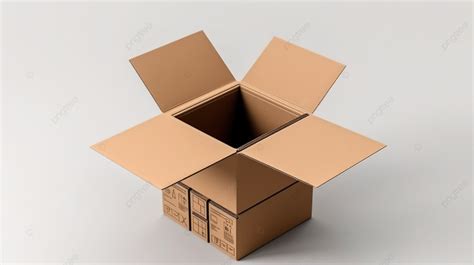 3d 상자 모형 템플릿 그림자가 열려 있고 사용할 준비가 된 빈 갈색 판지 상자 빈 상자 3d 상자 골판지 상자 배경
