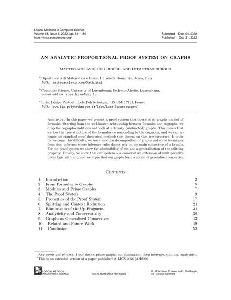 Pdf An Analytic Propositional Proof System On Graphs