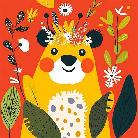 Silly Bear With Pompom Headband Premium Ai Generated Image