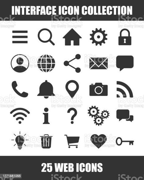 웹 응용 프로그램 인터페이스 아이콘 컬렉션입니다 벡터 기호 집합입니다 검색 홈 설정 계정 잠금 및 정보 버튼 기호 코그휠 돋보기