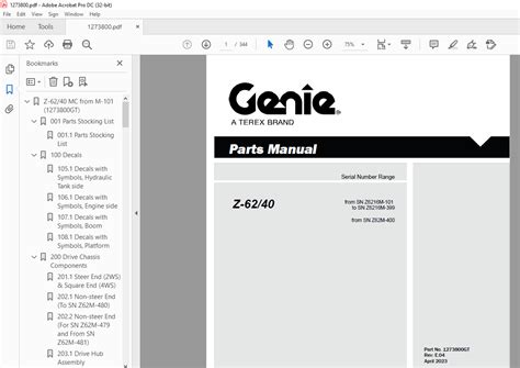 Genie Lift Boom Z 6240 Parts Manual 1273800 Pdf Download