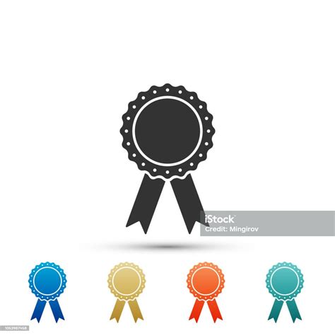 리본 아이콘이 흰색 배경에 고립 된 배지를 메달 컬러 아이콘에 요소를 설정 합니다 평면 디자인입니다 벡터 일러스트 레이 션 1위에 대한 스톡 벡터 아트 및 기타 이미지