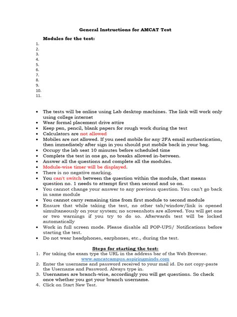 General Instructions Amcat Examination Te Be Pdf Computing