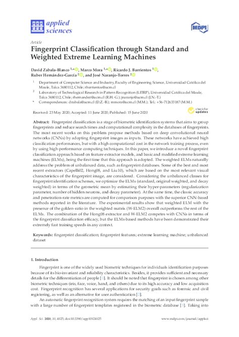 Pdf Fingerprint Classification Through Standard And Weighted Extreme Learning Machines