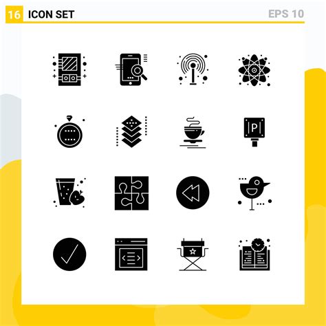 Set Of 16 Vector Solid Glyphs On Grid For Event Science Configuration