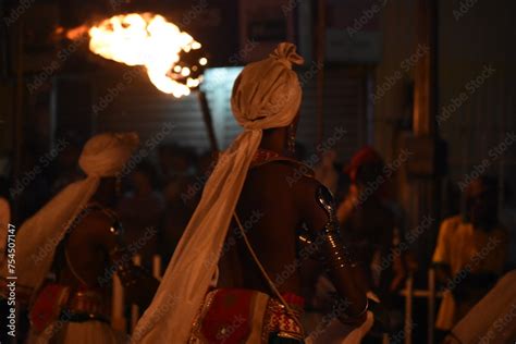 Flames Of A Coppara Torch That Lighting In Kandy Esala Perahera At