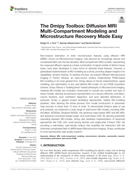 PDF The Dmipy Toolbox Diffusion MRI Multi Compartment Modeling And Microstructure Recovery