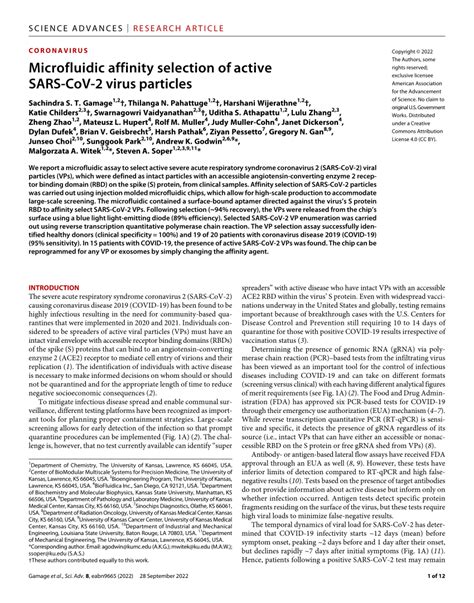 Pdf Microfluidic Affinity Selection Of Active Sars Cov 2 Virus Particles