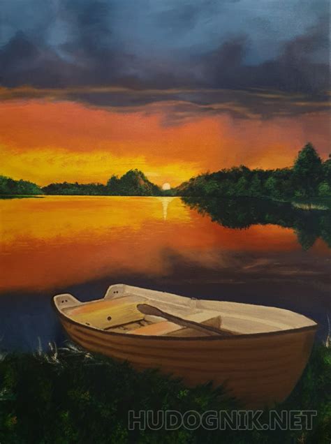 Картина Закат на озере Размеры 30x40 Год 2022 Цена 7000 рублей