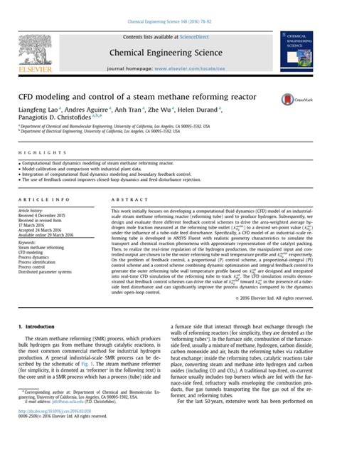 Cfd Modeling And Control Of An Industrial Steam Methane Reforming Reactor Pdf Computational