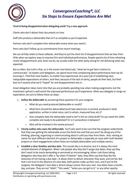 Six Steps To Ensure Expectations Are Met Article Pdf Assignment Law