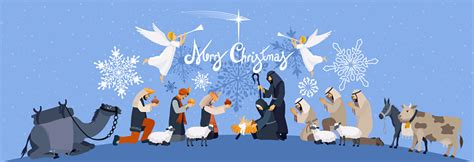 거룩한 밤 크리스마스 배너입니다 탄생 장면 예수의 탄생 세 명의 현자 목자 캐롤을 부르는 사람에 대한 스톡 벡터 아트 및 기타 이미지 캐롤을 부르는 사람 배경 주제