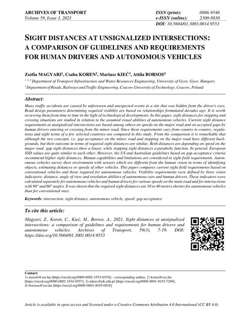 Pdf Sight Distances At Unsignalized Intersections A Comparison Of Guidelines And Requirements