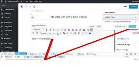 javascript wordpress and gutenberg how activate update button when