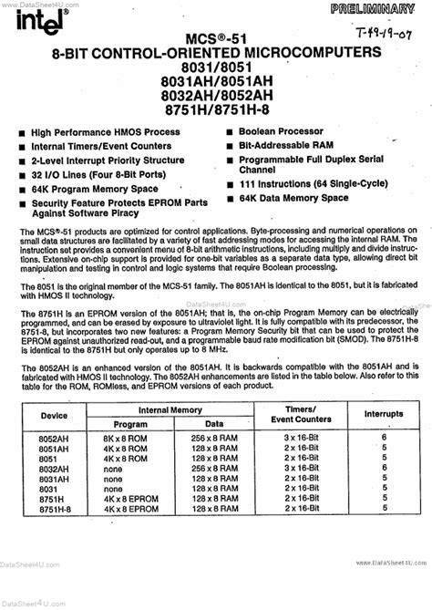 8051 Datasheet 8051 Intel Pdf 8 Bit Control Oriented Microcomputers Intel