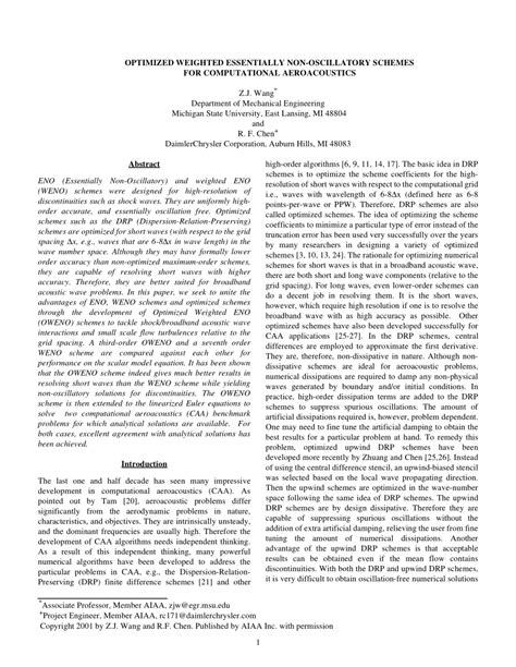 Pdf Optimized Weighted Essentially Non Oscillatory Schemes For Computational Aeroacoustics