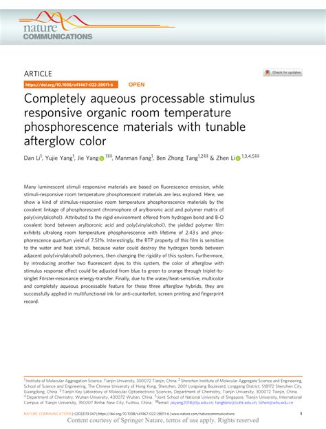 Pdf Completely Aqueous Processable Stimulus Responsive Organic Room Temperature