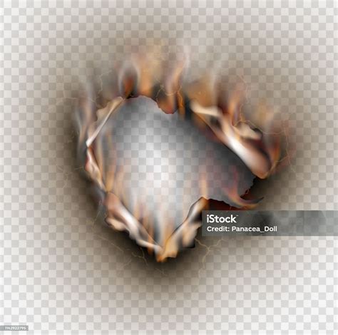 투명 한 배경에 탄과 불꽃으로 찢어진 종이에 찢어진 구멍 3차원 형태에 대한 스톡 벡터 아트 및 기타 이미지 3차원 형태 가장자리 갈색 Istock