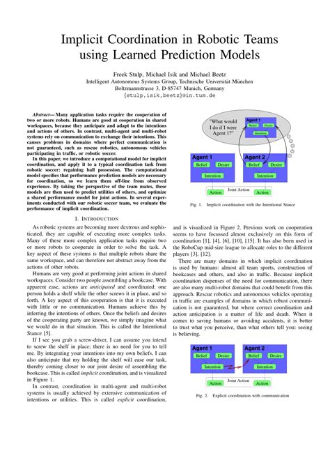 Pdf Implicit Coordination In Robotic Teams Using Learned Prediction