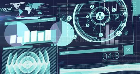 Animation Of Graph Profile Icons And Numbers Over Infographic Interface Against Abstract