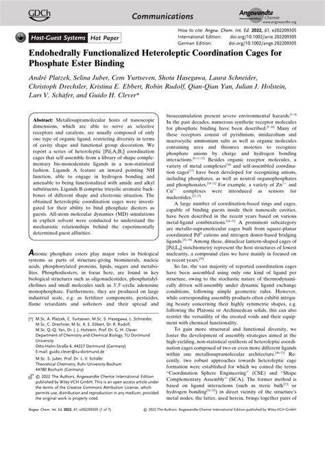 Pdf Endohedrally Functionalized Heteroleptic Coordination Cages For Phosphate Ester Binding