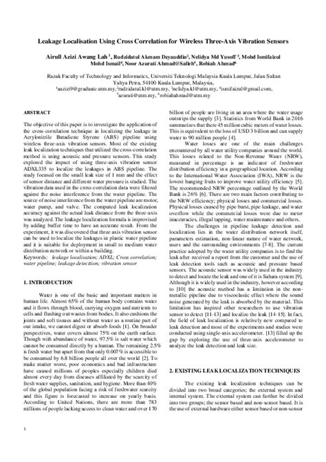 Pdf Leakage Localisation Using Cross Correlation For Wireless Three Axis Vibration Sensors