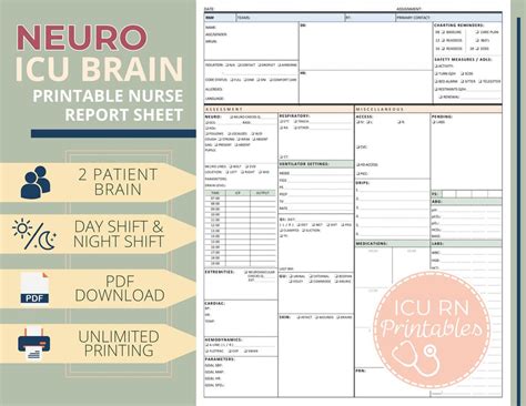 Neuro Icu Nurse Brain Report Sheet Printable Pdf Download Etsy