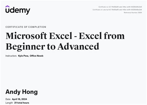 Microsoftexcel Udemy Professionaldevelopment Andy Hong