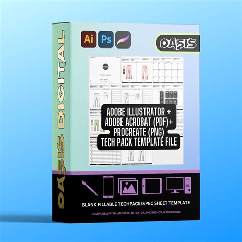 Blank Tech Pack Template For Illustrator Procreate And Pdf Etsy