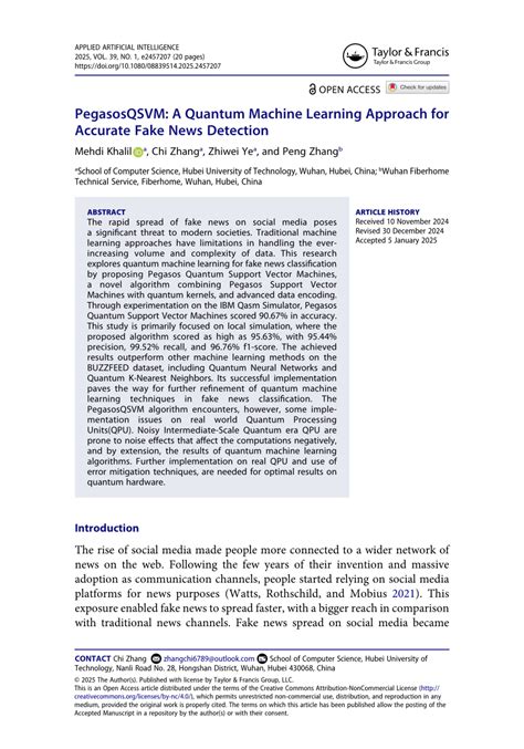Pdf Pegasosqsvm A Quantum Machine Learning Approach For Accurate Fake News Detection