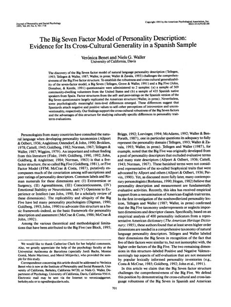 Pdf The Big Seven Factor Model Of Personality Description Evidence