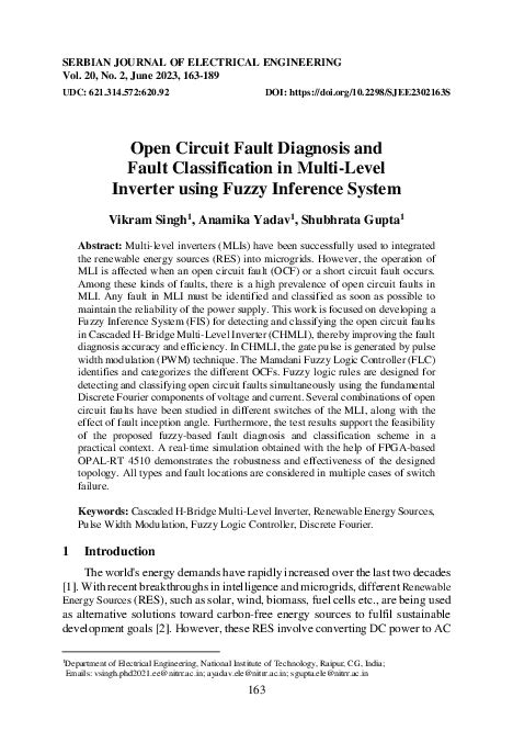 Pdf Open Circuit Fault Diagnosis And Fault Classification In Multi