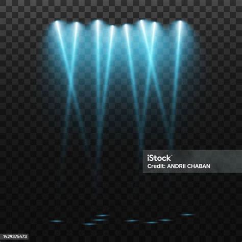 벡터 스포트라이트 세트입니다 다양한 형태의 빛 푸른 색 무대 프로젝터 무대 배경 미국의 스포트라이트 빔 조명 효과 이전 그림 0