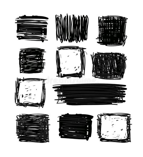 Hand Drawn Black Squares And Rectangles Stock Vector Illustration Of Black Retro 34589527