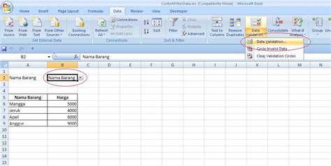 Ramadhan Wahyudin Membuat Filter Data Menggunakan Data Validation