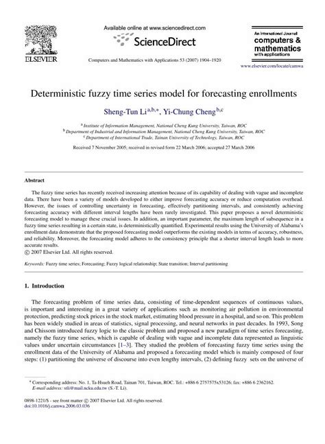 Pdf Deterministic Fts Model For Forecasting Enrollments Dokumen Tips