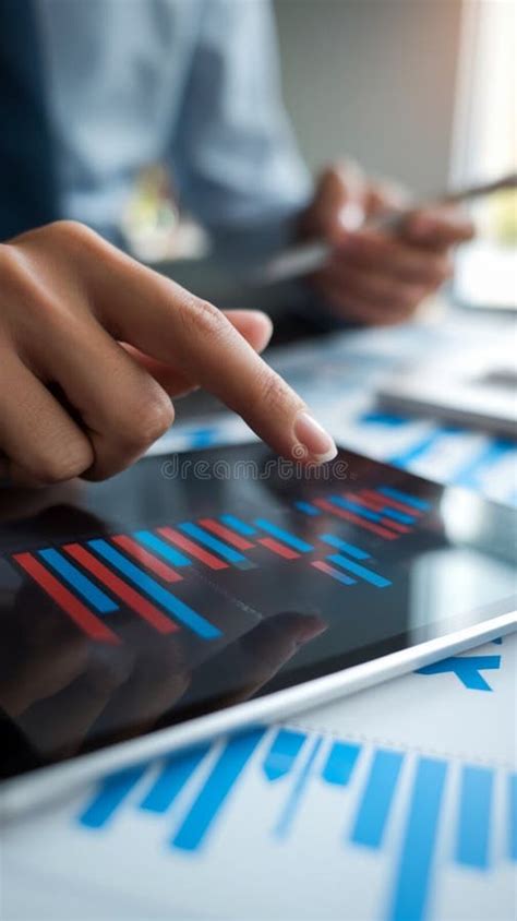 Hands Interact With Tablet Displaying Financial Trends Highlighting