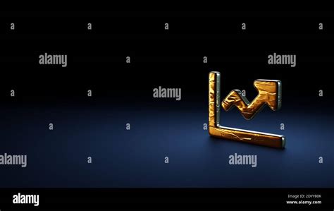 3d Rendering Symbol Of Chart With Arrow Wrapped In Gold Thermal Foil Plate On Dark Blue