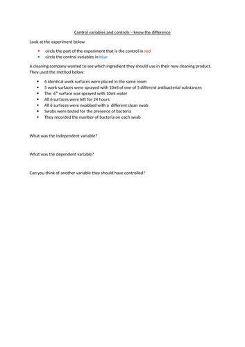Controls And Control Variables Remote Learning Version Included Science Skills Week Ks3