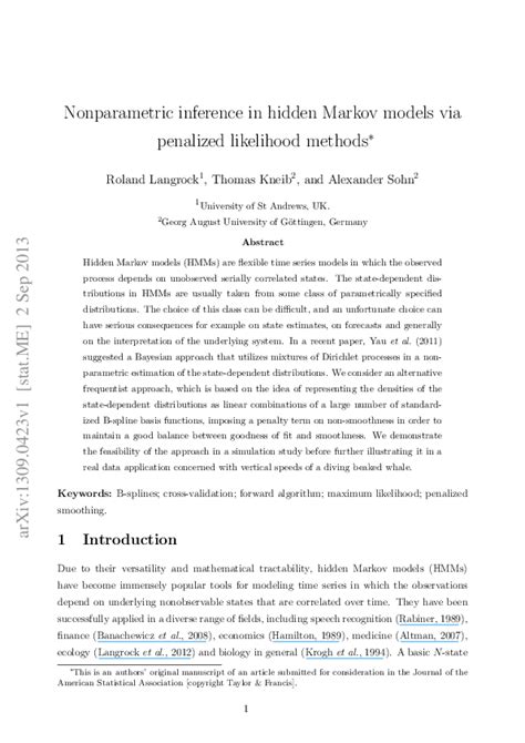 pdf nonparametric inference in hidden markov models using p splines