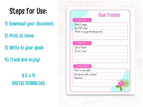 Printable Daily Goal Tracker Two Week Habit Tracker Monthly Calendar Motivation Pages Summer