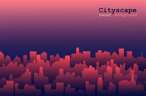 현대 도시의 수평 아침 또는 저녁 풍경 일출 또는 일몰 배경으로 도시 풍경 도시 건물의 벡터 일러스트 레이 션 실루엣 프리미엄 벡터